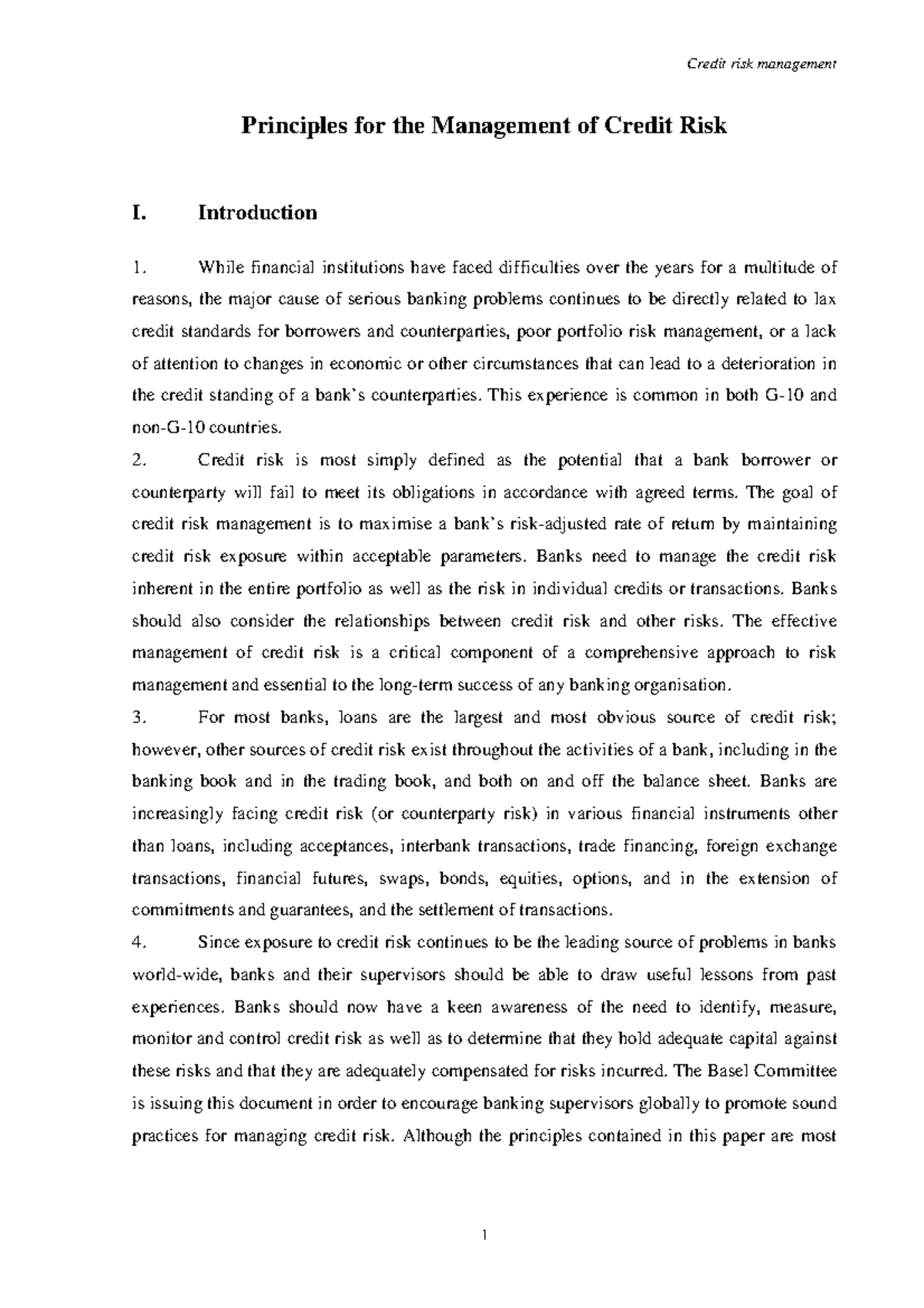 Risk Management and Credit Monitoring - Principles for the Management ...