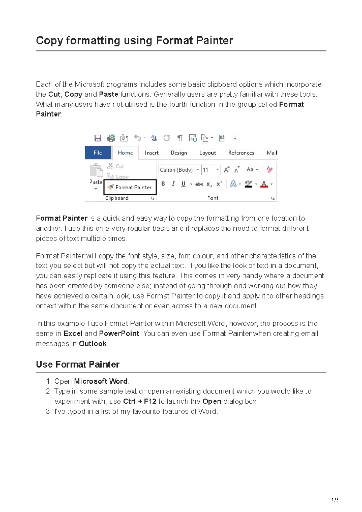 Lab1c Word 1 - Oky - Copy formatting using Format Painter Each of the ...