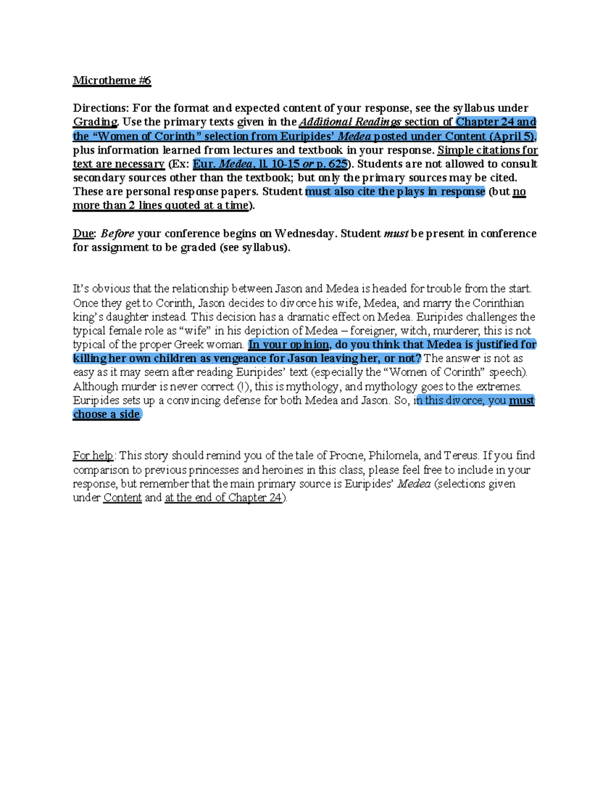 Microtheme 6 - greek myth. - Microtheme # 6 Directions: For the format ...