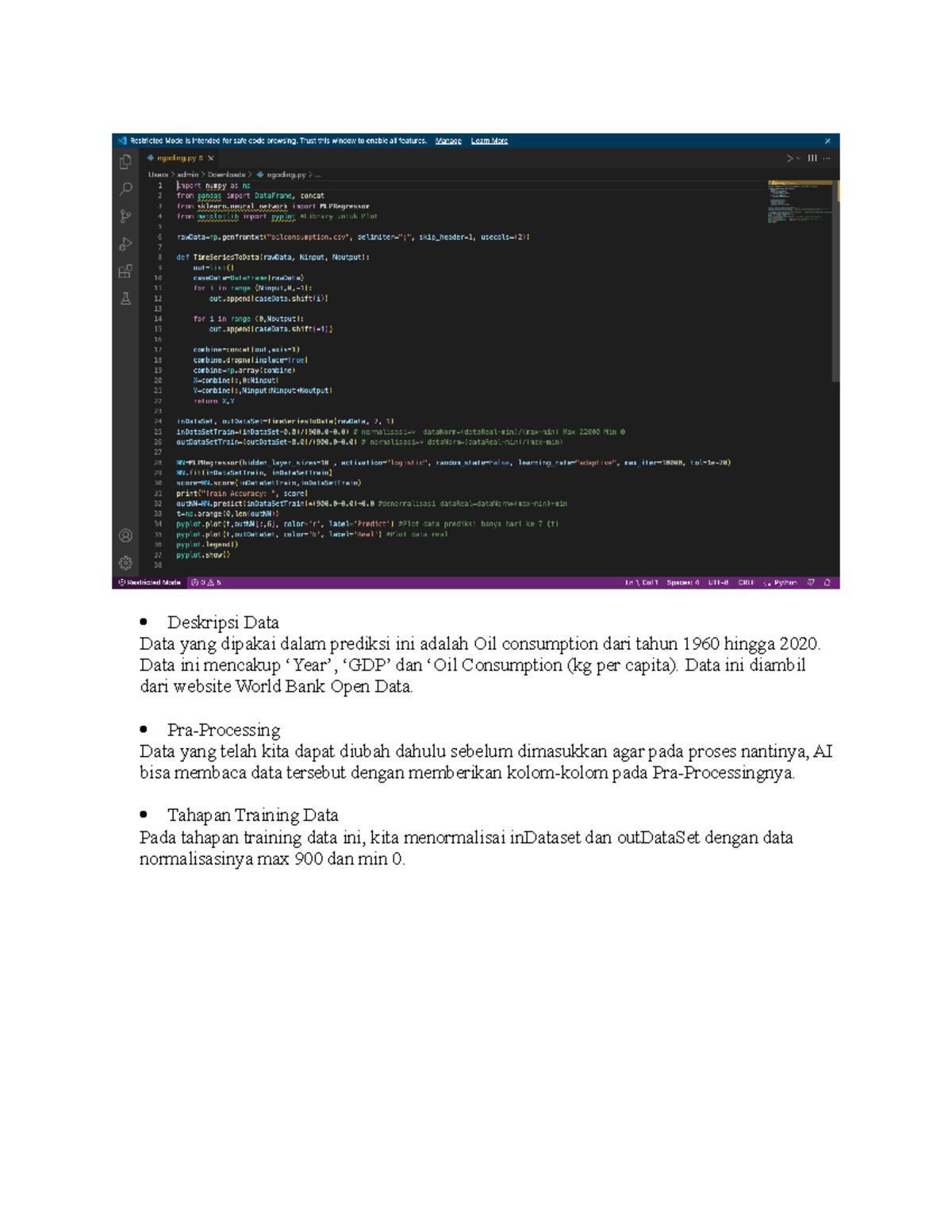 UTS AI - Prediction data from oil consumption - Deskripsi Data Data yang dipakai dalam prediksi ...