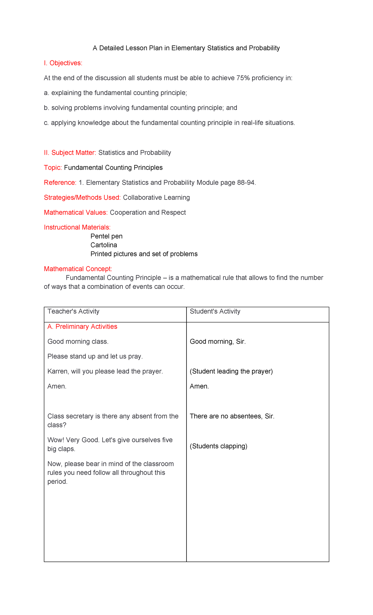 A Detailed Lesson Plan in Probability and Statistics - Original - A ...