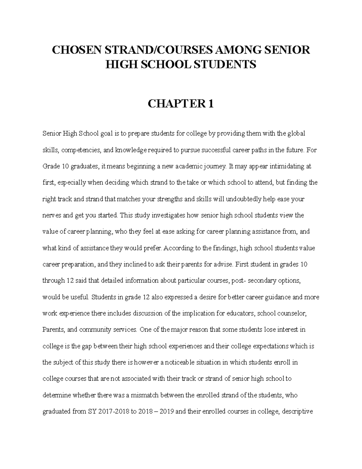 Practical Research - for educational - CHOSEN STRAND/COURSES AMONG ...