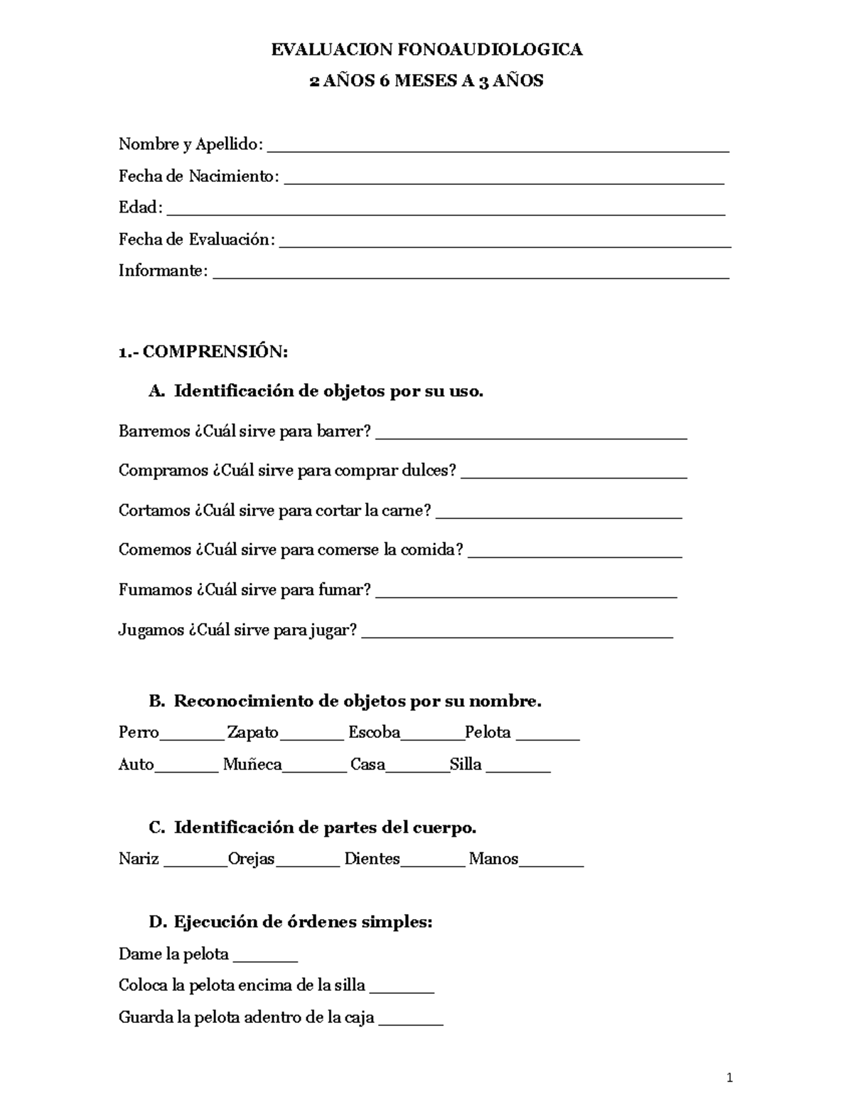 PEFE 2 AÑOS 6 Meses A 3 AÑOS - EVALUACION FONOAUDIOLOGICA 2 AÑOS 6 ...