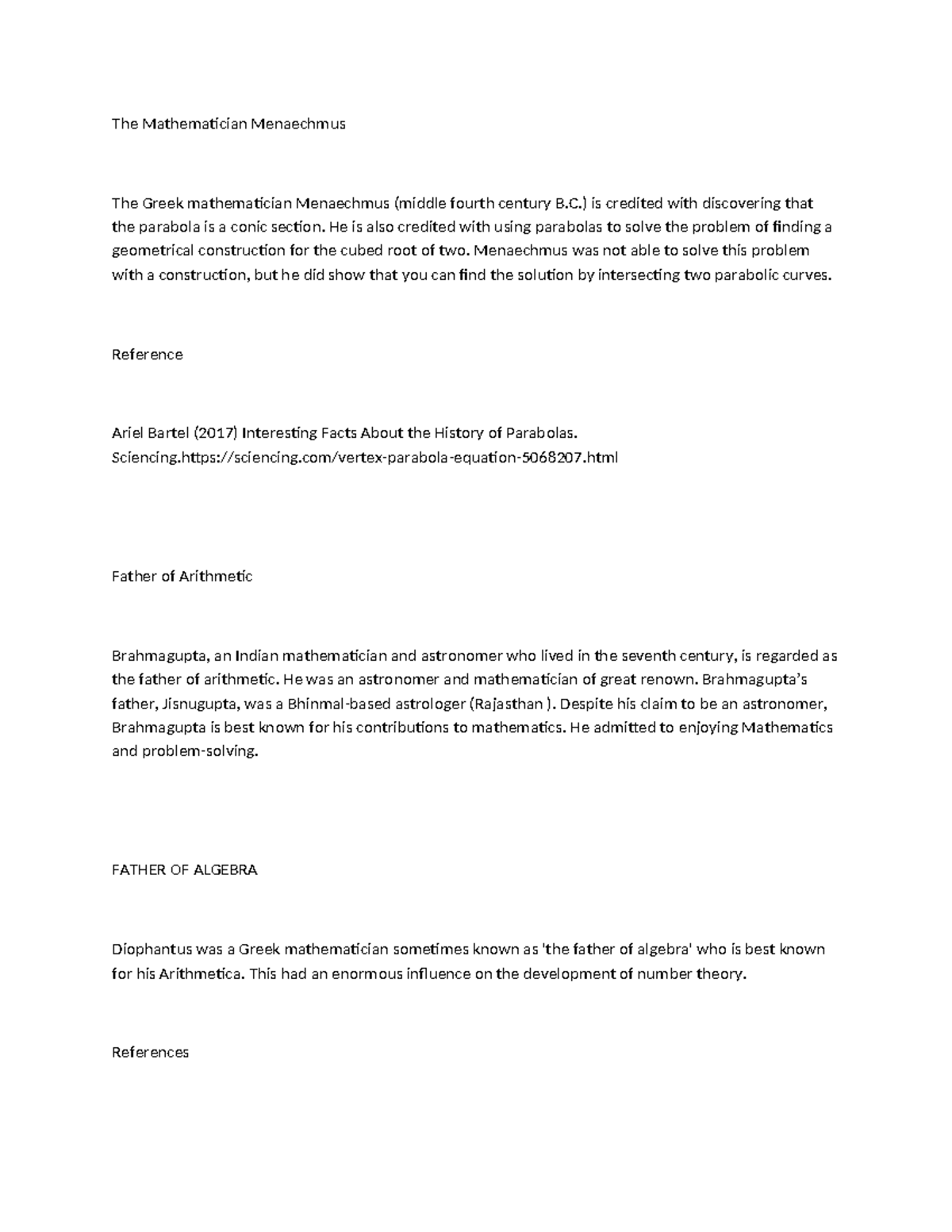 APA Citation - N/A - The Mathematician Menaechmus The Greek ...