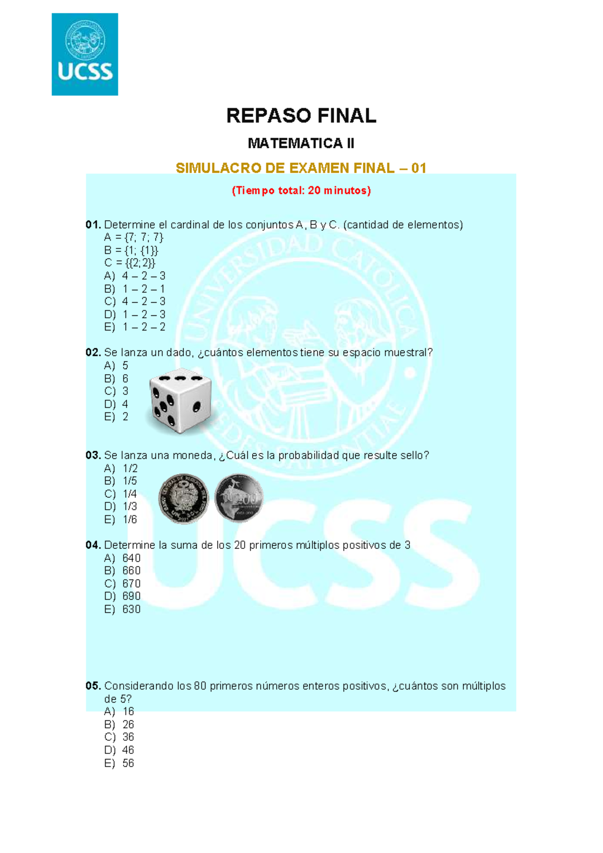 Repaso Final - Matematica 2 - 2022A - REPASO FINAL MATEMATICA II SIMULACRO DE EXAMEN FINAL – 01 ...