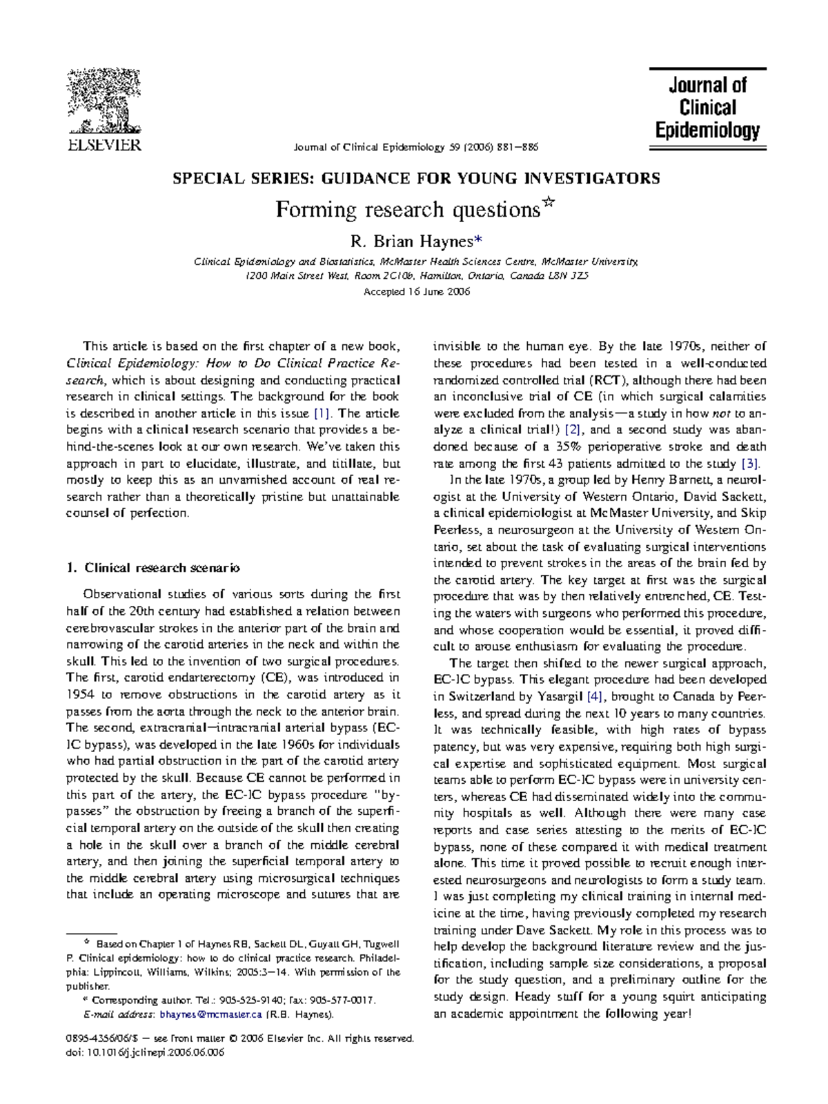 2006 . Forming Research Questions (J Clin Epi) - SPECIAL SERIES ...