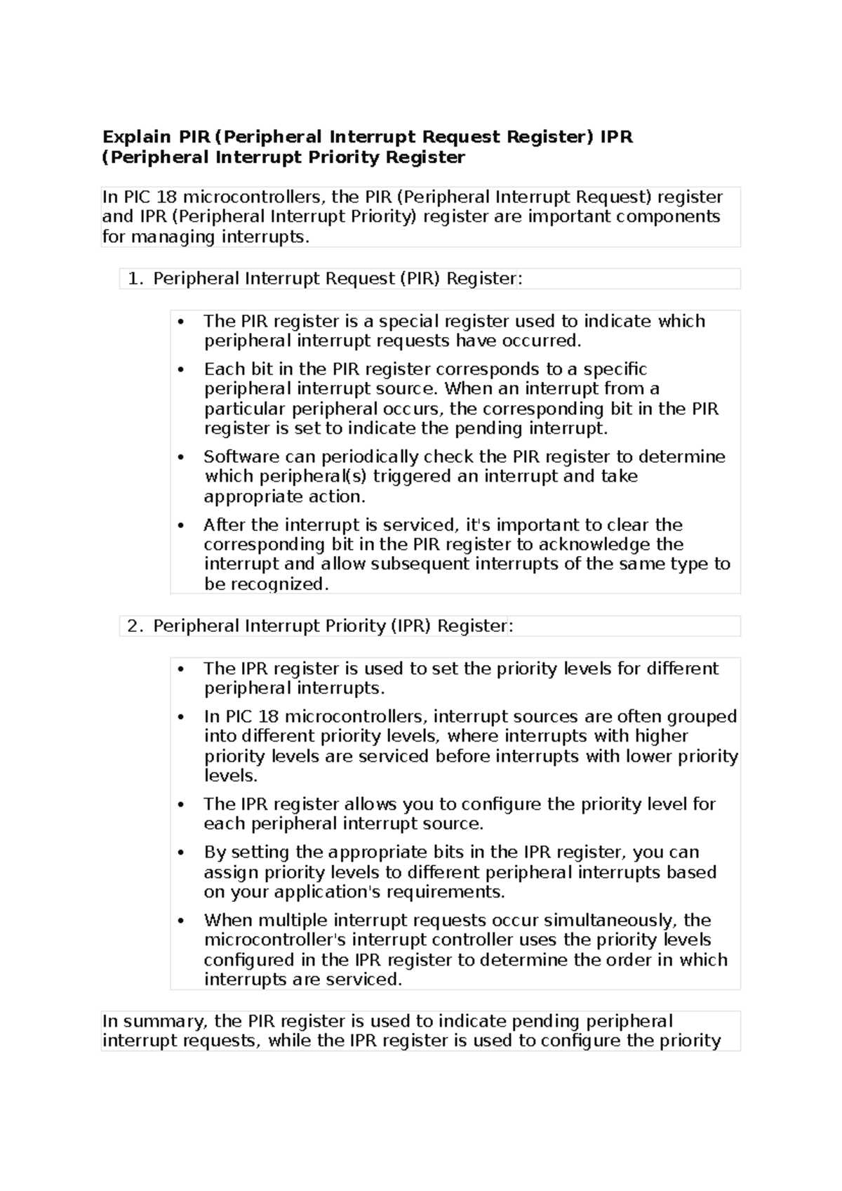 Unit 3 PA - Explain PIR (Peripheral Interrupt Request Register) IPR (Peripheral Interrupt ...