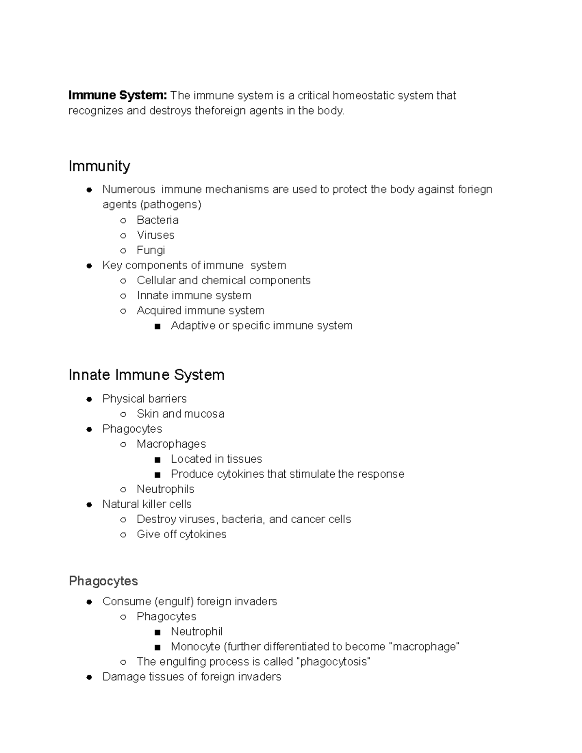 Exercise Physiology- Immune System Notes - Immune System: The immune ...