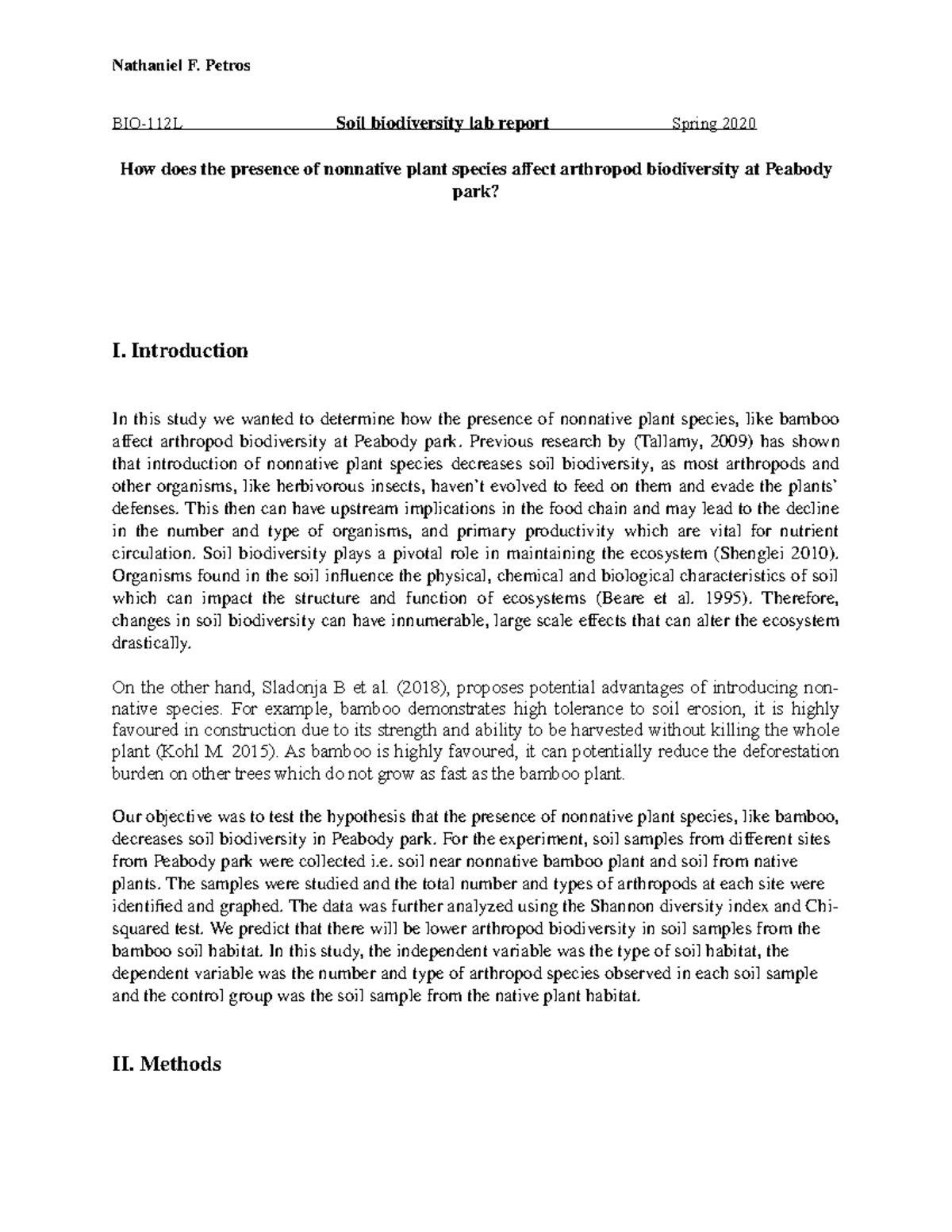 Soil biodiversity Spring 2020 (1) (Auto Recovered) - BIO-112L Soil biodiversity lab report ...
