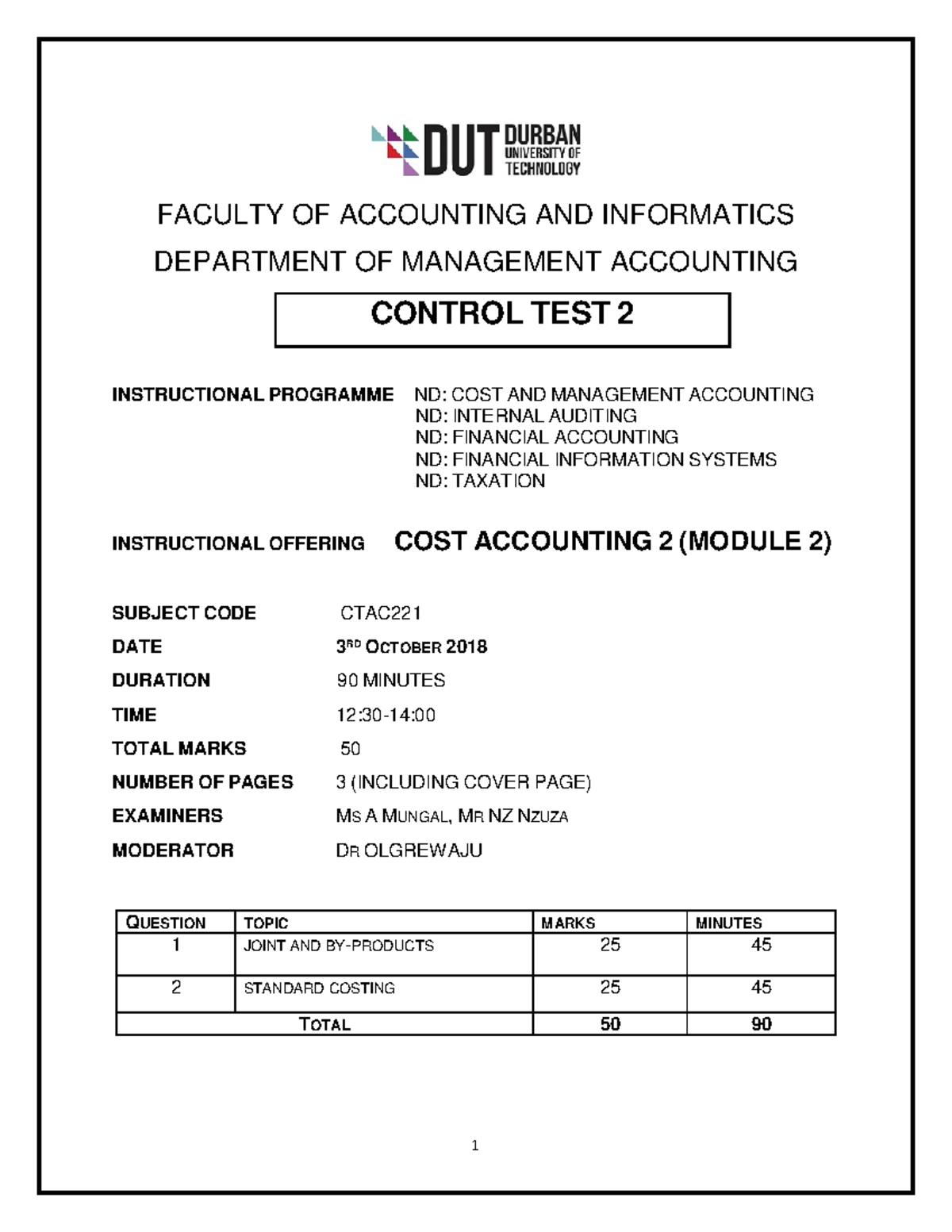 Test 2 Question Paper Cost Accounting Warning Tt Undefined Function
