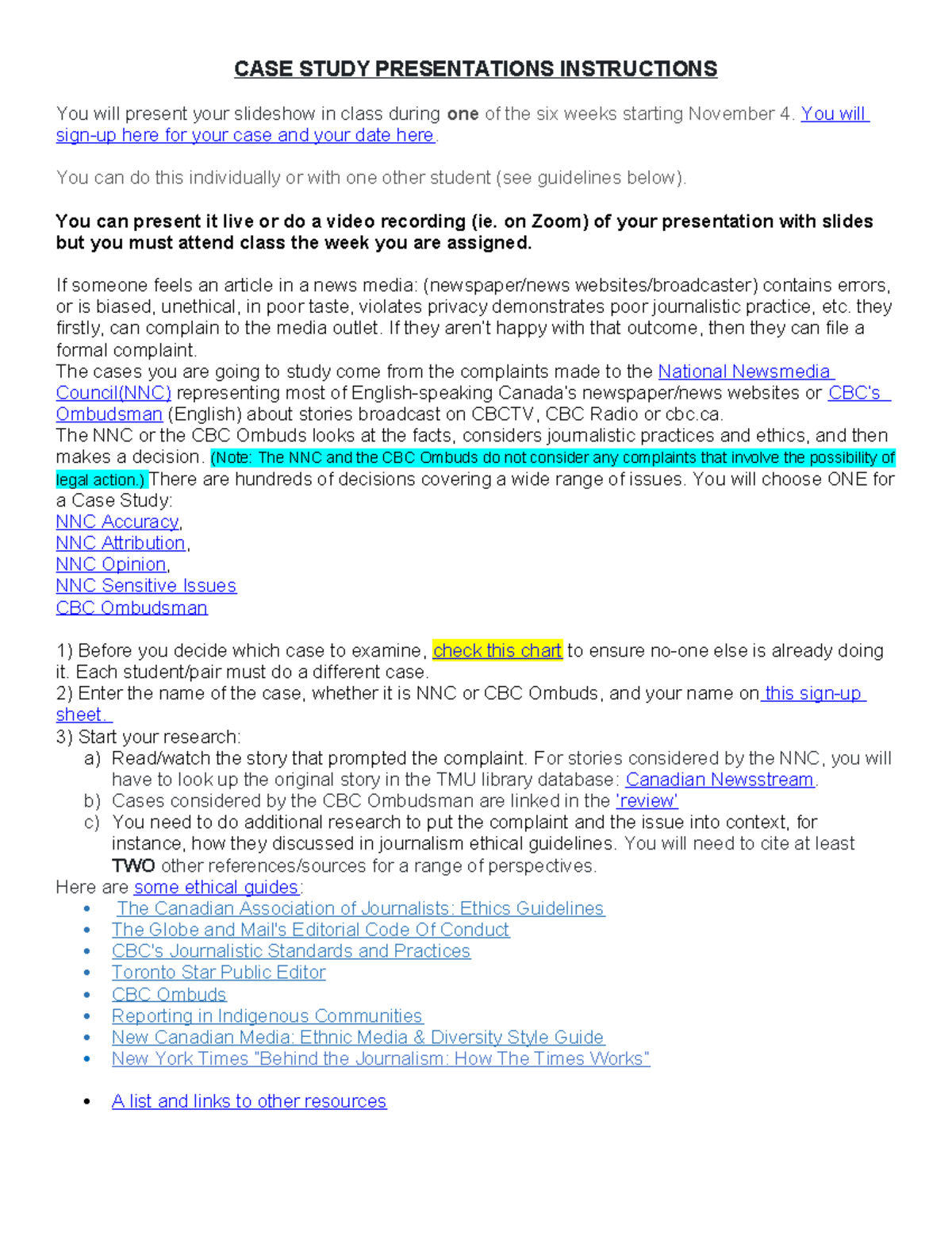 Case Study Presentation instructions - CASE STUDY PRESENTATIONS ...