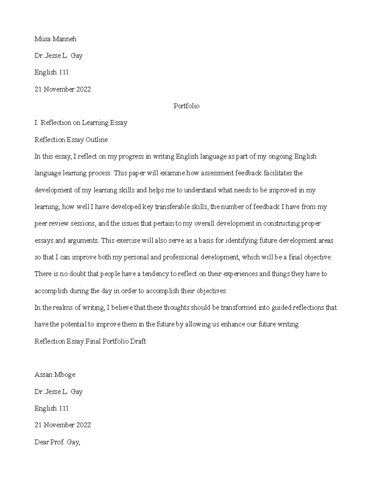 Curated Portfolio Essay - Musa Manneh Dr. Jesse L. Gay English 111 21 ...