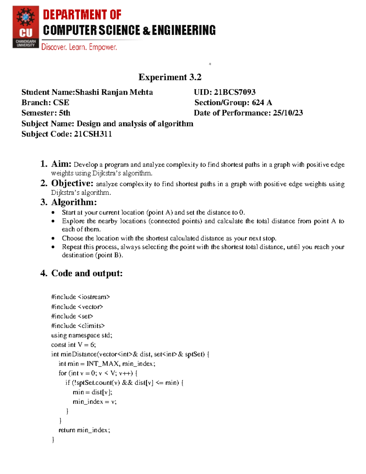Daa 3.2 - Alasso - worksheet - DEPARTMENT OF COMPUTER SCIENCE & ENGINEERING Experiment 3. 2 ...