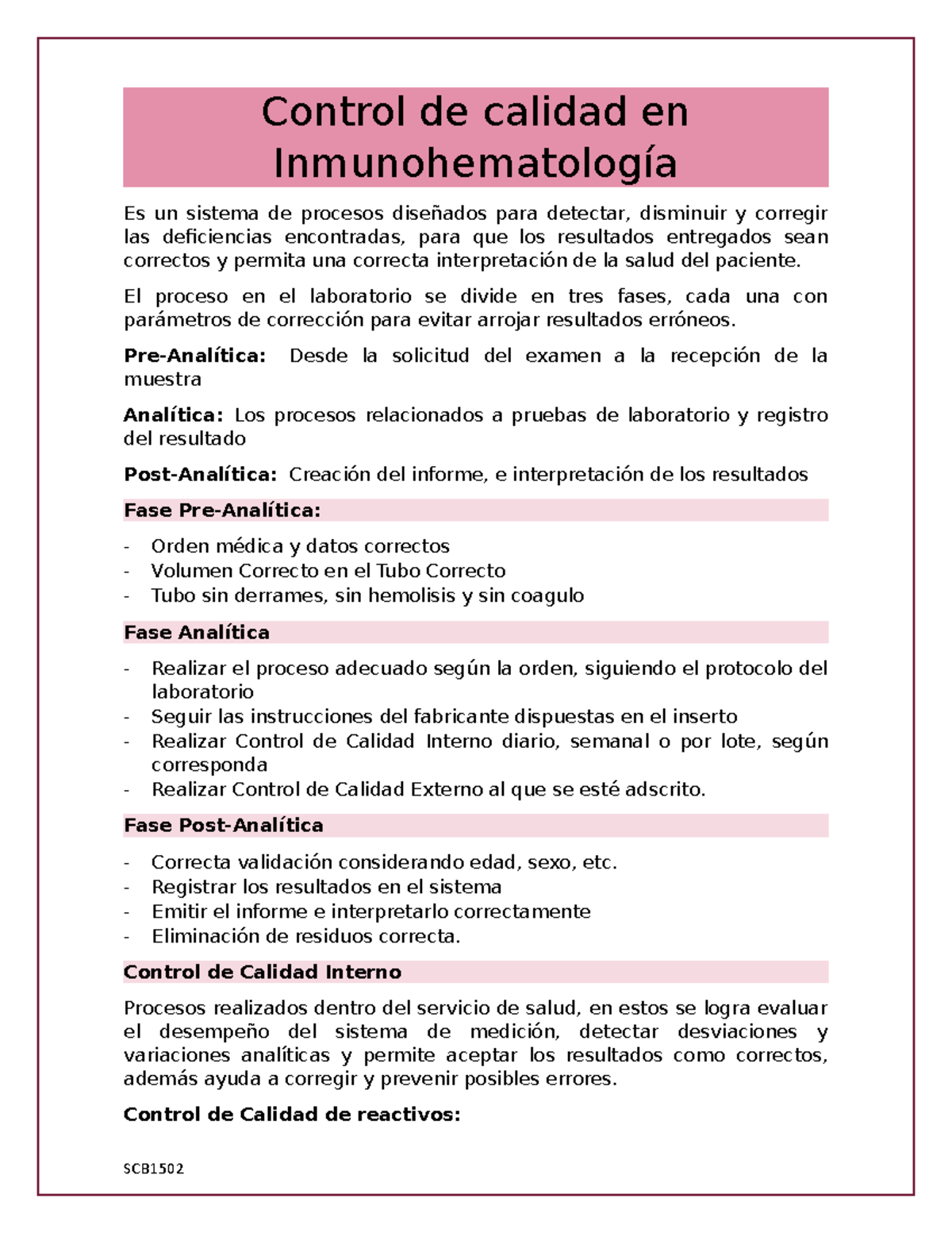 Control de calidad en Inmunohematología - Control de calidad en Inmunohematología Es un sistema ...