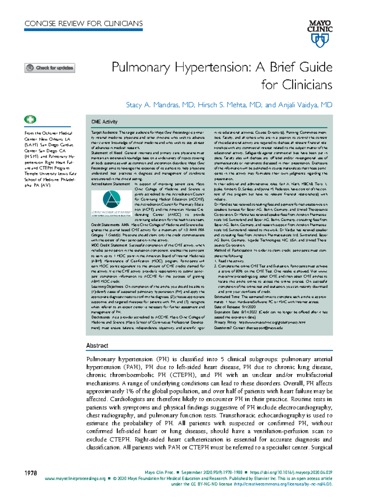 Pulmonary Hypertension - Mandras, MD; Hirsch S. Mehta, MD; and Anjali ...