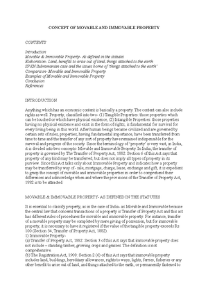 Movable/Immovable property(some examples) - Discuss whether the ...