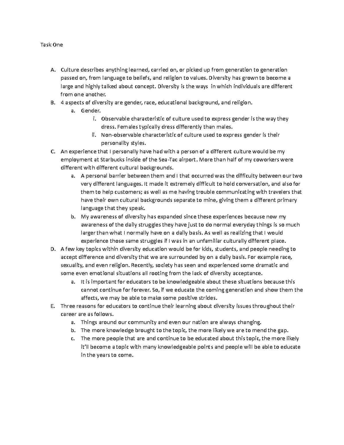 EFP1- Task 1 HR - Task 1 - Task One A. Culture describes anything ...