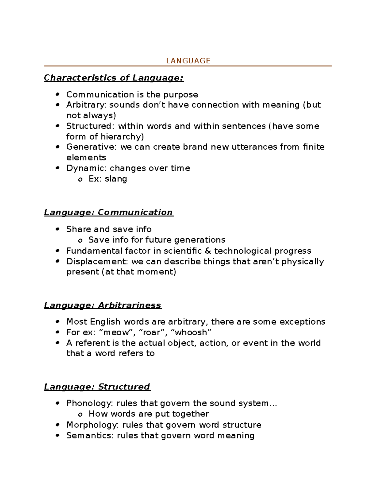 Language F2021 - professor: Dr. Mary Hargis - LANGUAGE Characteristics ...