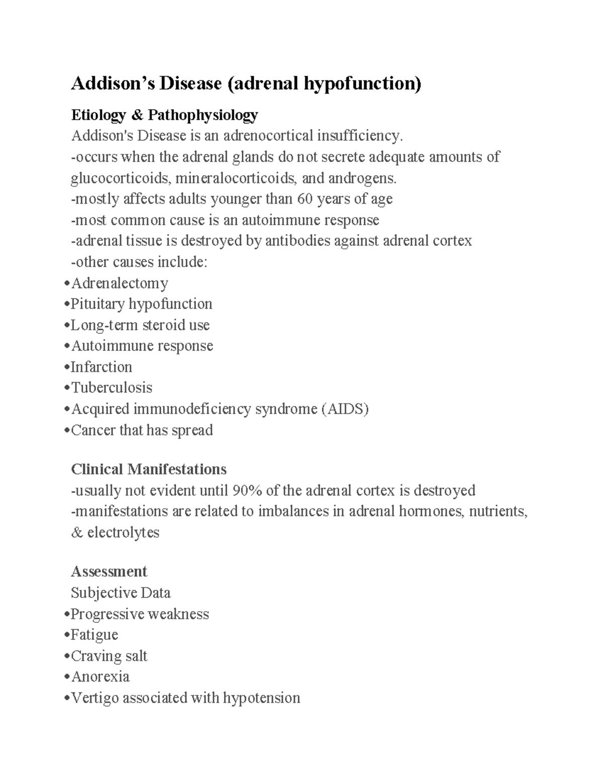 Group project 1 - Addison’s Disease (adrenal hypofunction) Etiology ...