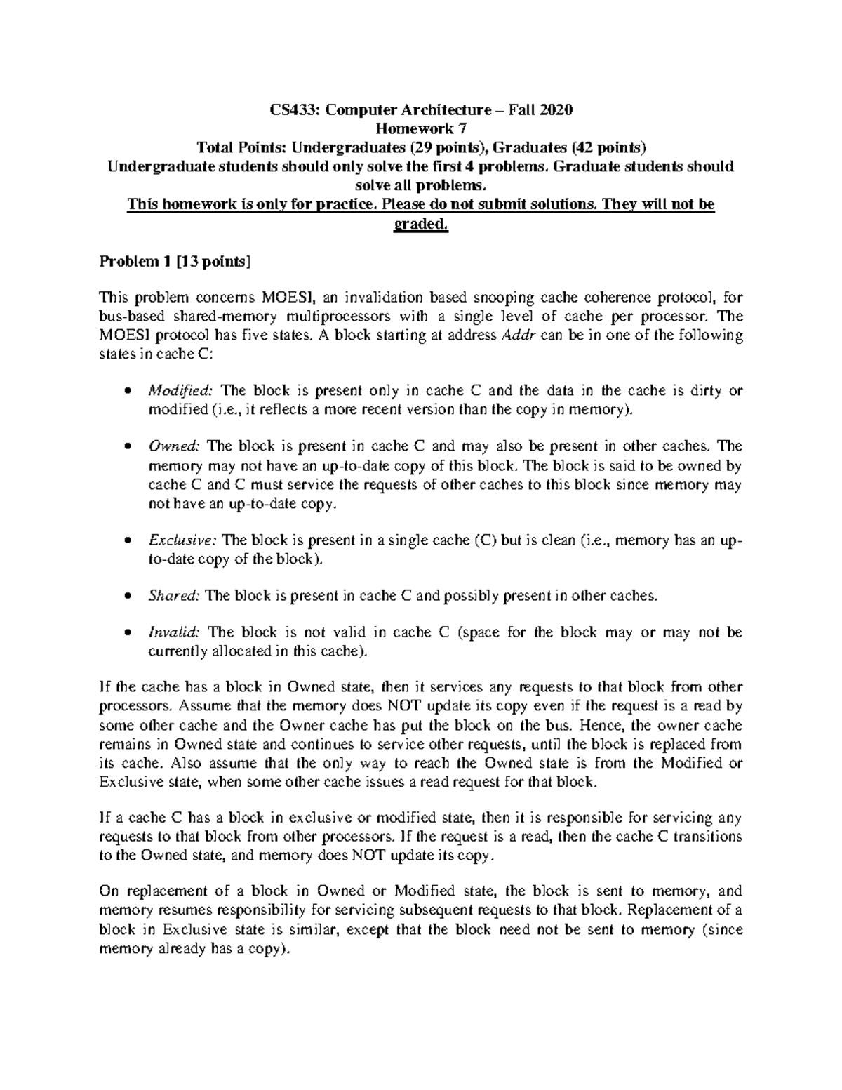 Cs433 fa20 hw7 solution - CS433: Computer Architecture – Fall 2020 Homework 7 Total Points ...