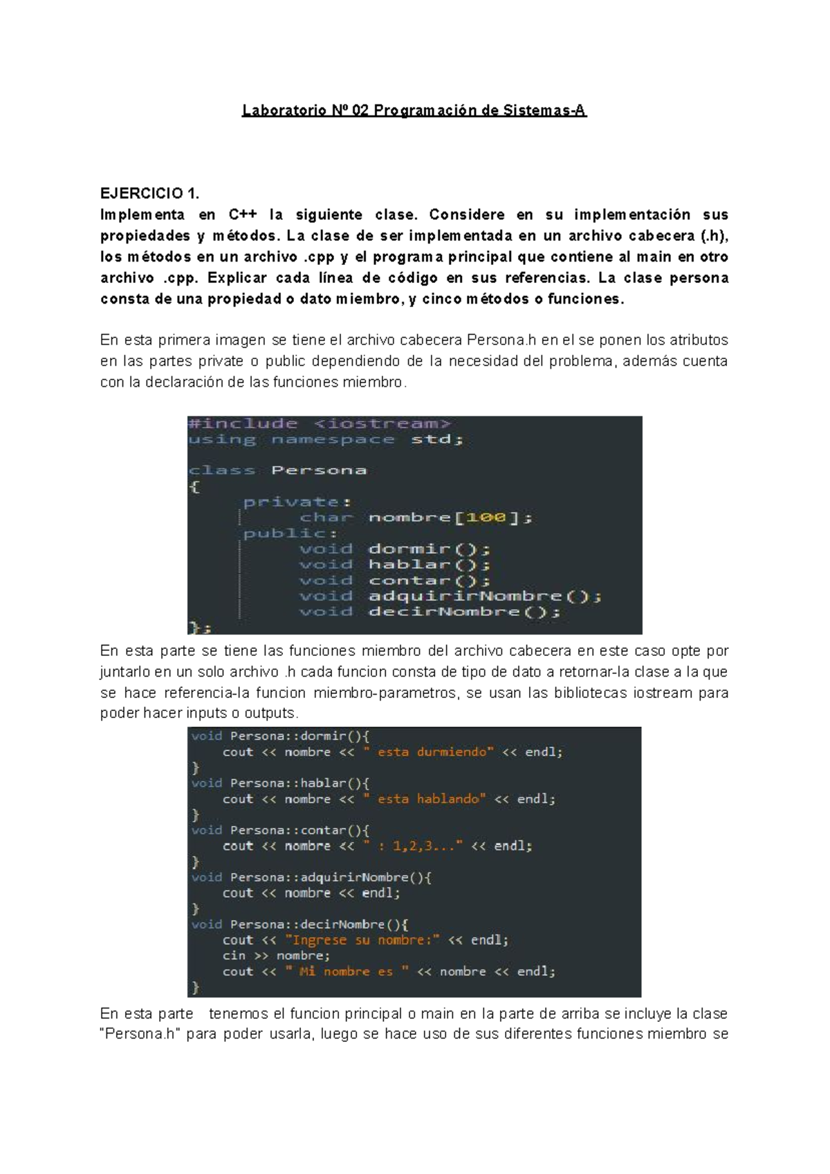 Laboratorio Nº 02 Programación de Sistemas-A - Implementa en C++ la ...
