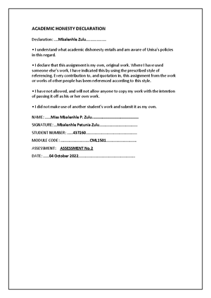 41937260 Assessment 1 CML1501 - ACADEMIC HONESTY DECLARATION ...