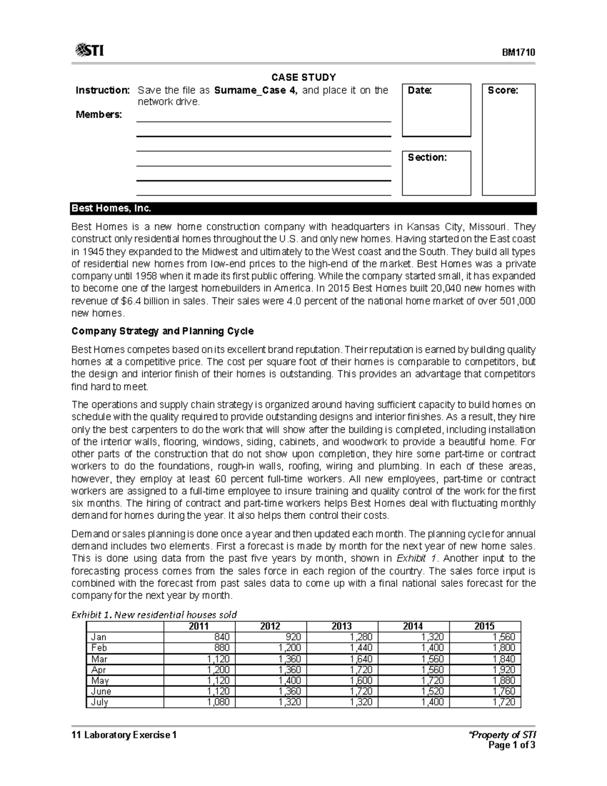 11 Laboratory Exercise 1 - BM 11 Laboratory Exercise 1 *Property of STI ...