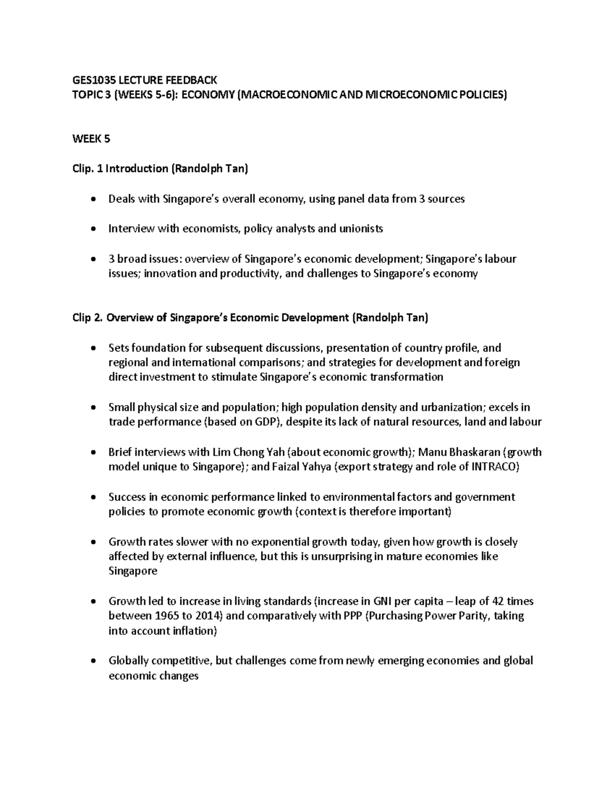 Feedback for Lecture on Topic 3 (Economy) - GES1035 LECTURE FEEDBACK ...