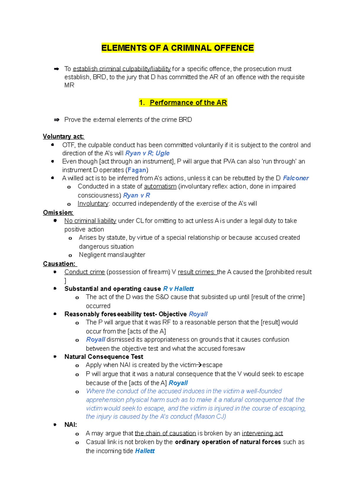 Criminal Law notes - Heli Askola and Textbook - ELEMENTS OF A CRIMINAL ...