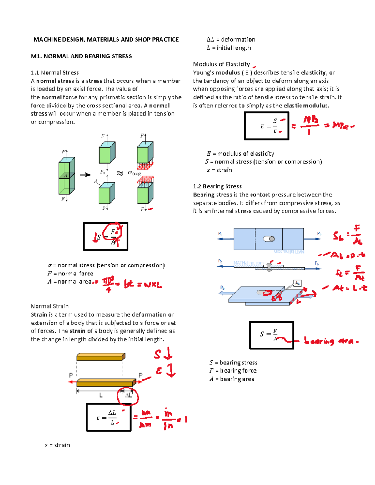 1 The File Discusses The Normal And Bearing Stress MACHINE DESIGN