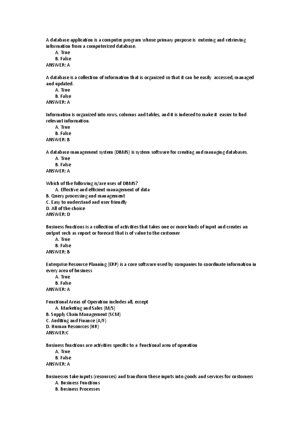 Enterprise Resource Planning Quiz - A database application is a ...