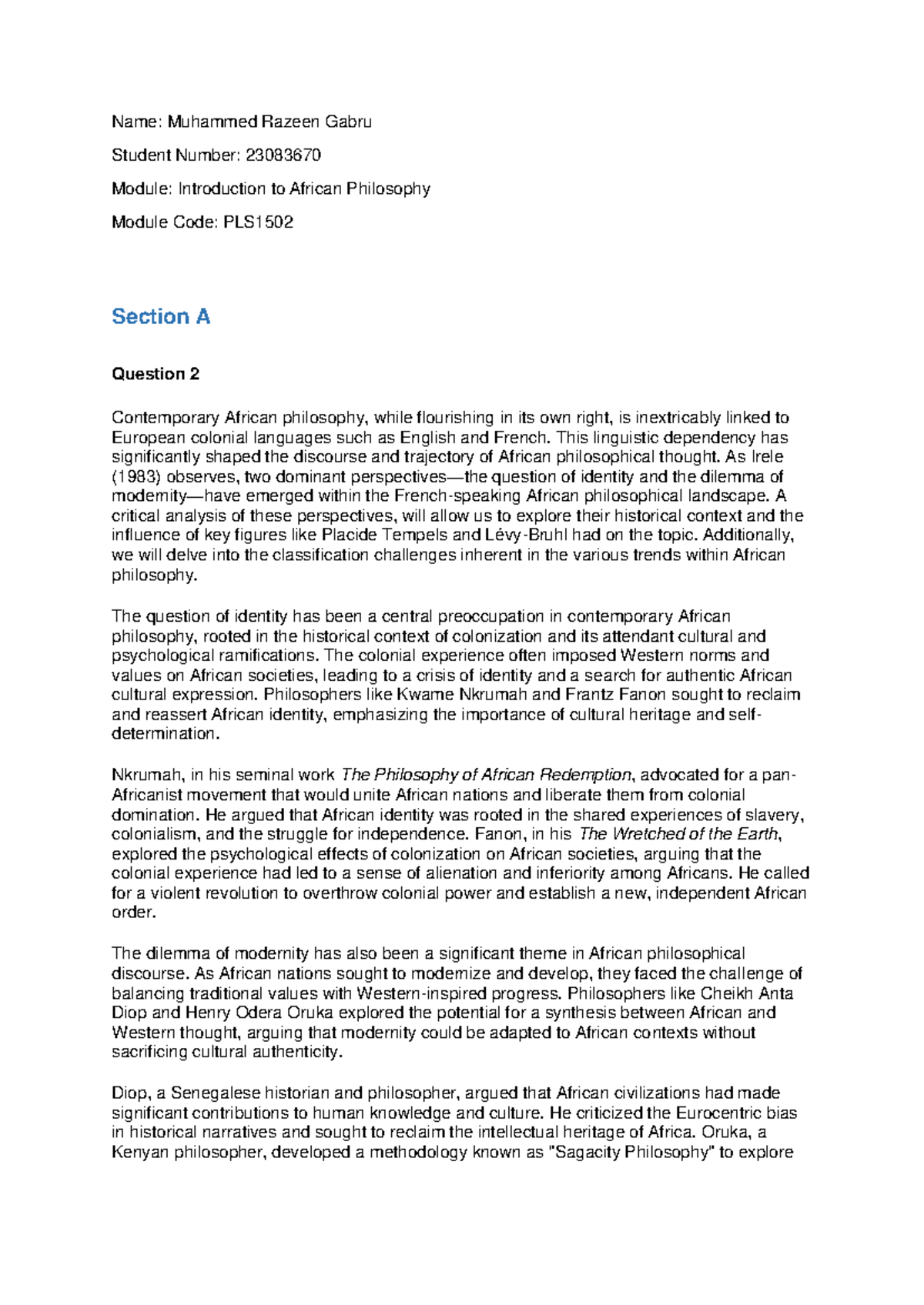 PLS1502 Exam done - Name: Muhammed Razeen Gabru Student Number ...