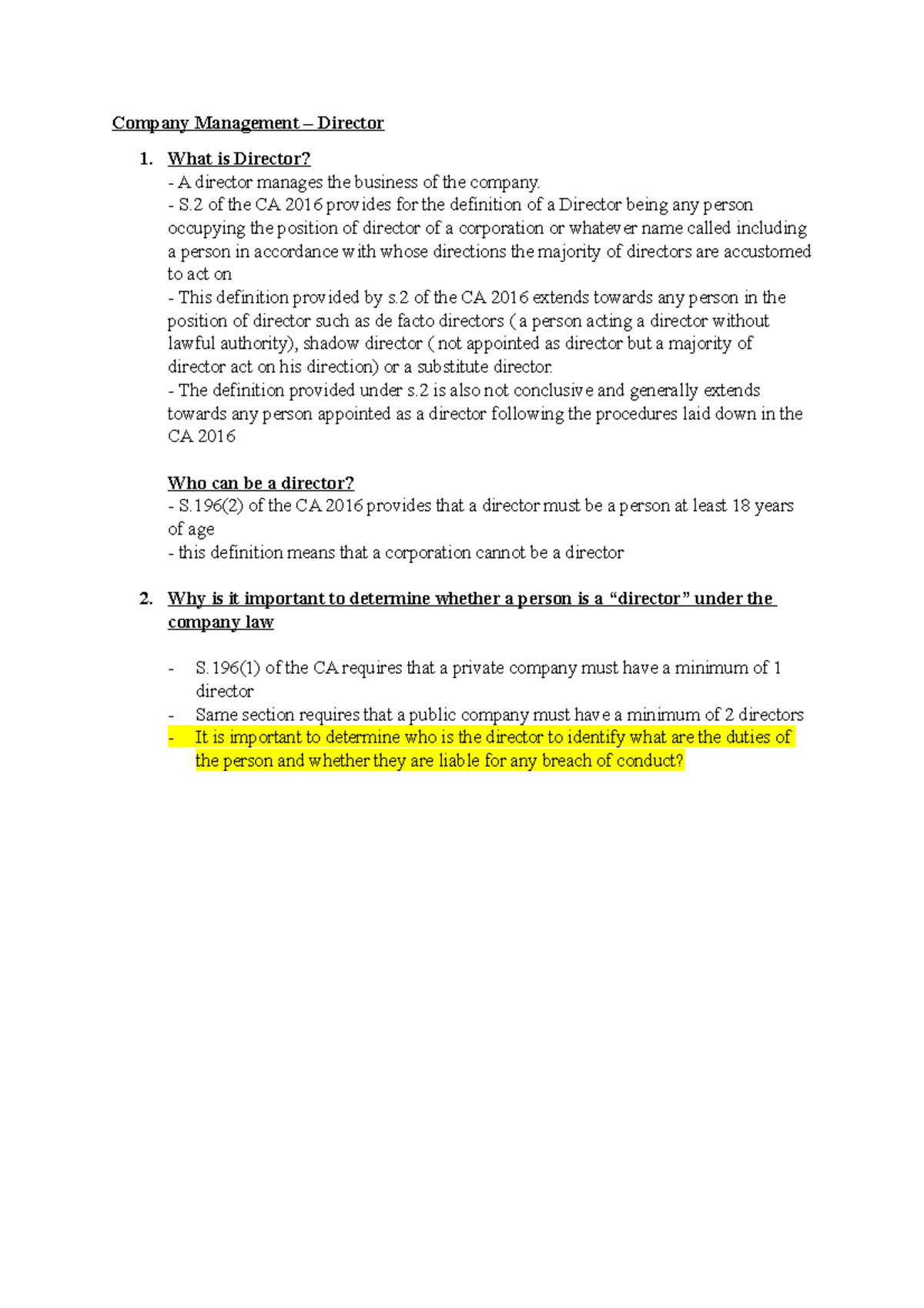 Chapter 6 Tutorial Sample Answers - Director Duties - Company ...