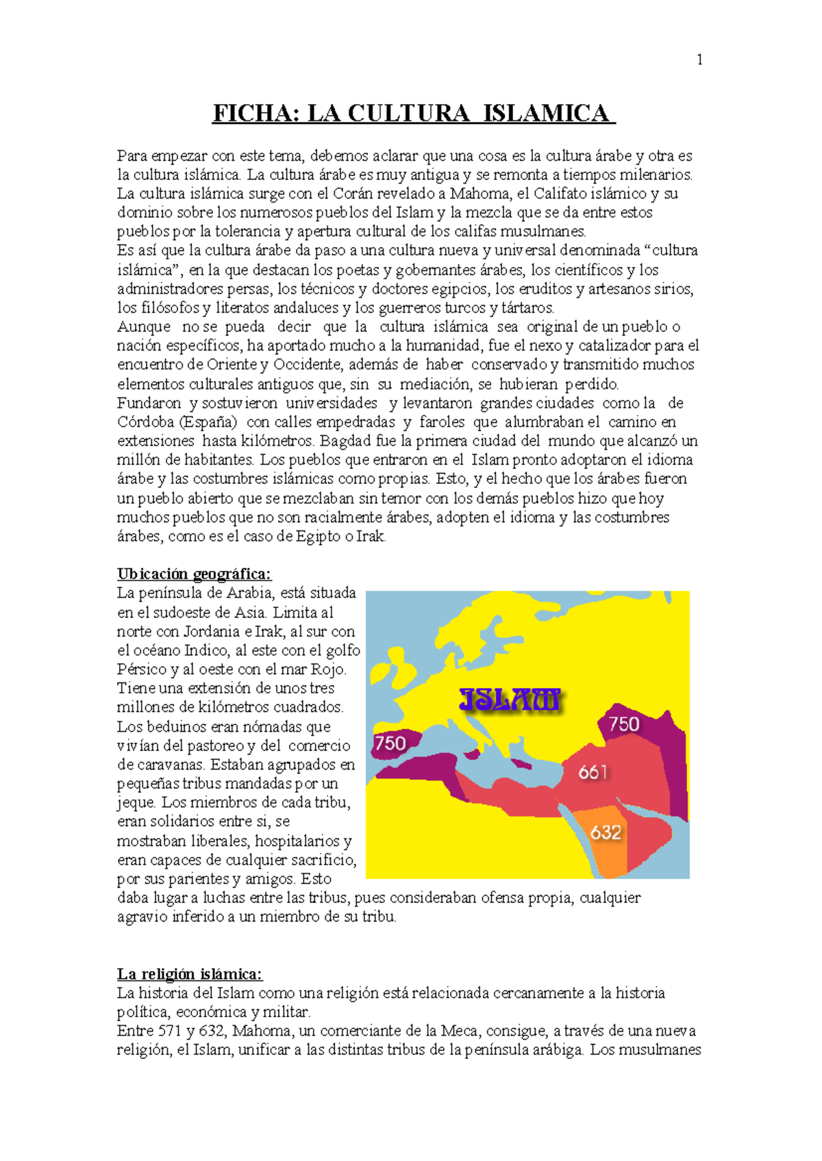 Ficha arte islamico - muy bien - FICHA: LA CULTURA ISLAMICA Para ...