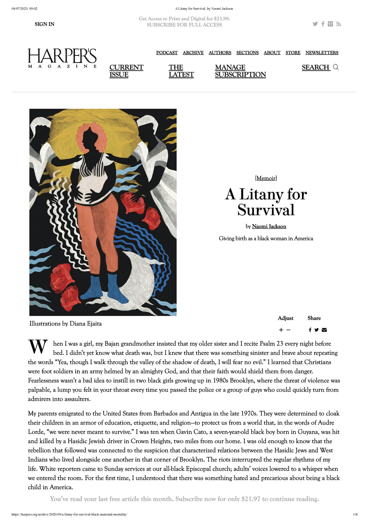 A Litany for Survival, by Naomi Jackson - SIGN IN Get Access to Print ...