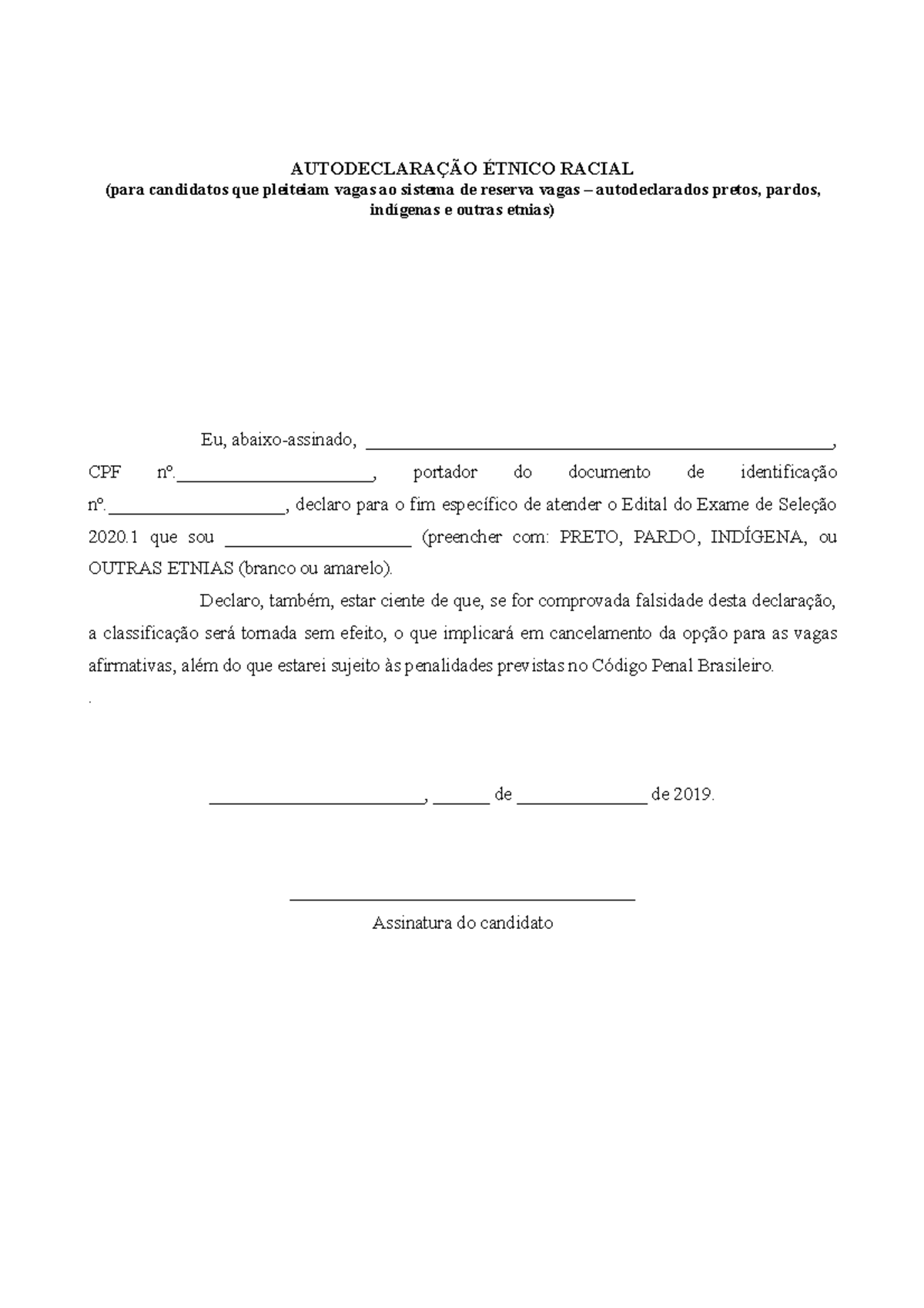 Formulário De Autodeclaração étnico-racial 2023 - RETOEDU