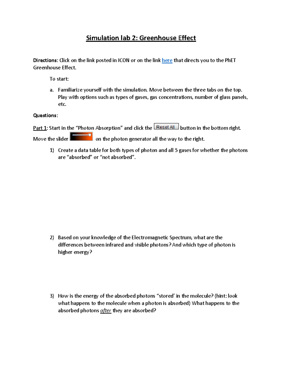 Simulation lab 2 - sim lab 2 - Simulation lab 2: Greenhouse Effect ...