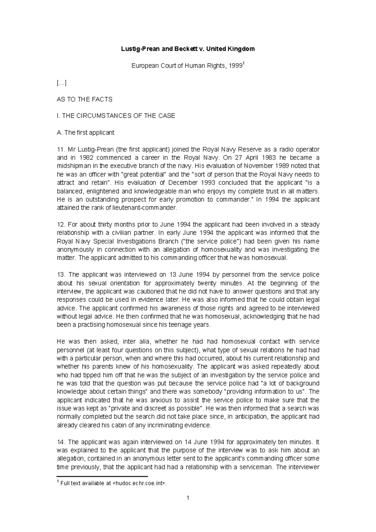 36 Lustig-Prean and Beckett v UK - Lustig-Prean and Beckett v. United ...