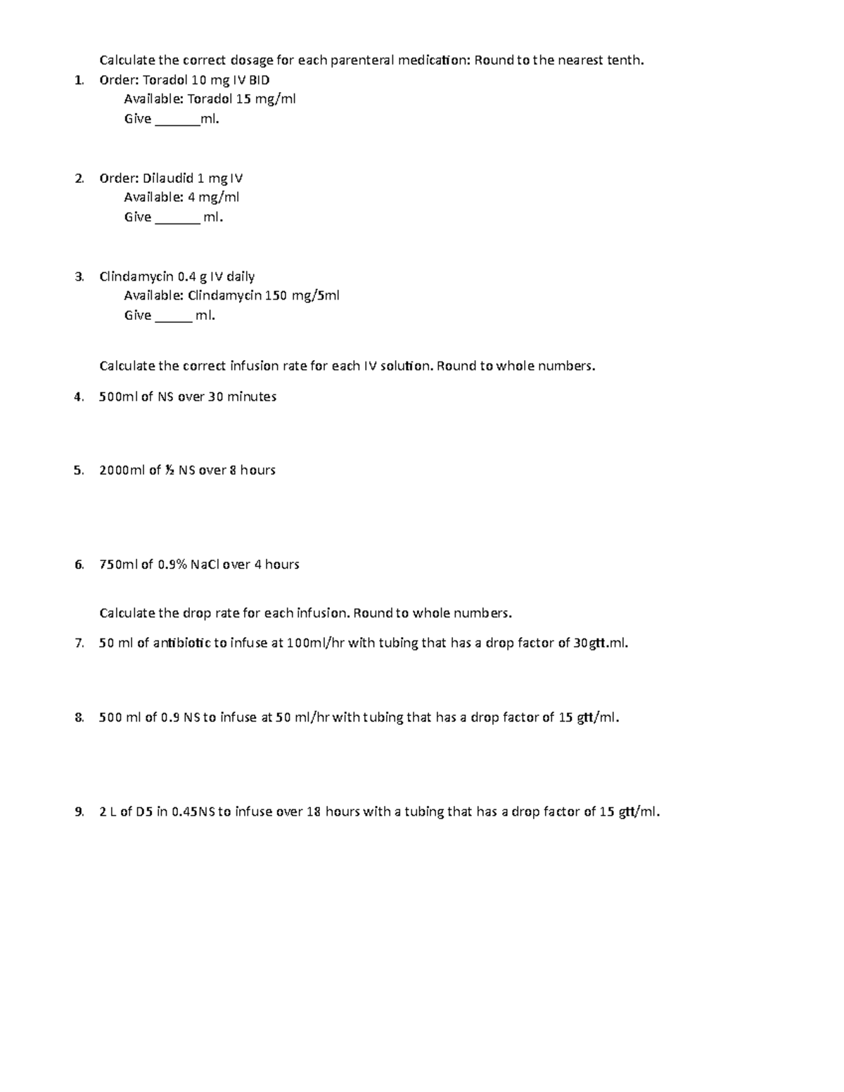 Unit 6 Math Pratice - ................. - Calculate the correct dosage ...