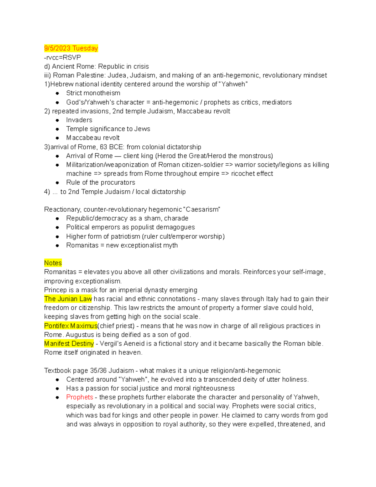 World History - 9/5/2023 Tuesday -rvcc=RSVP d) Ancient Rome: Republic ...