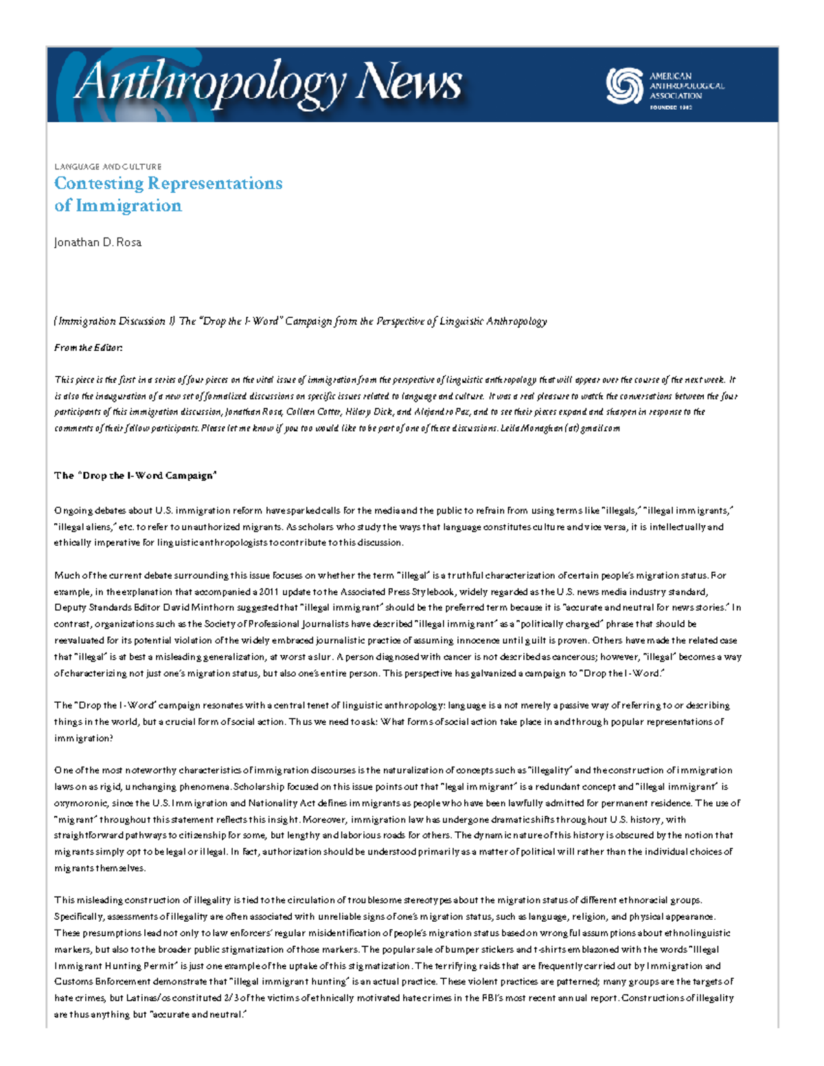 Jonathan Rosa Contesting Representations of Immigration - LANGUAGE AND ...