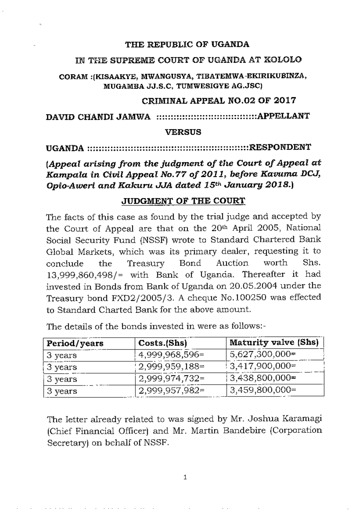 Chandi Jamwa V UG - analysis of evidence - THE REPUBLIC OF UGANDA IN ...