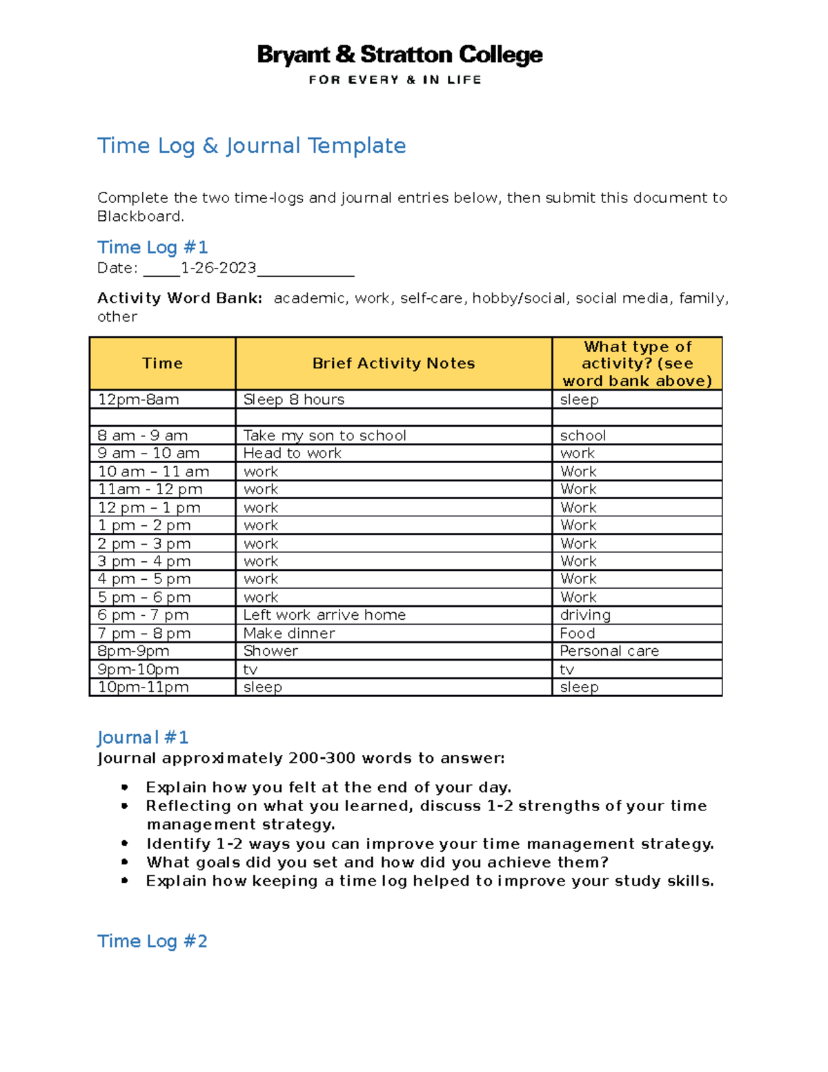 COMM104 M3 Time Log Journal Template (7) time log - Time Log & Journal ...