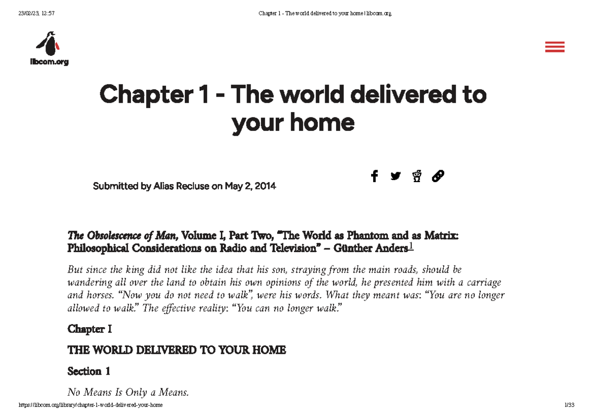 Gunther Anders - The world as phantom and as matrix- philosophical ...