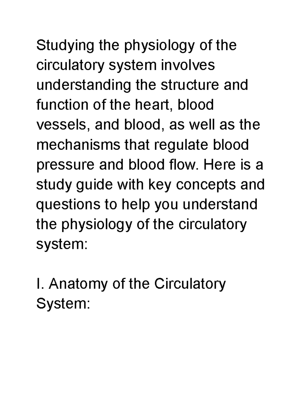 Study guide- Studying the physiology of the circulatory system - Google ...