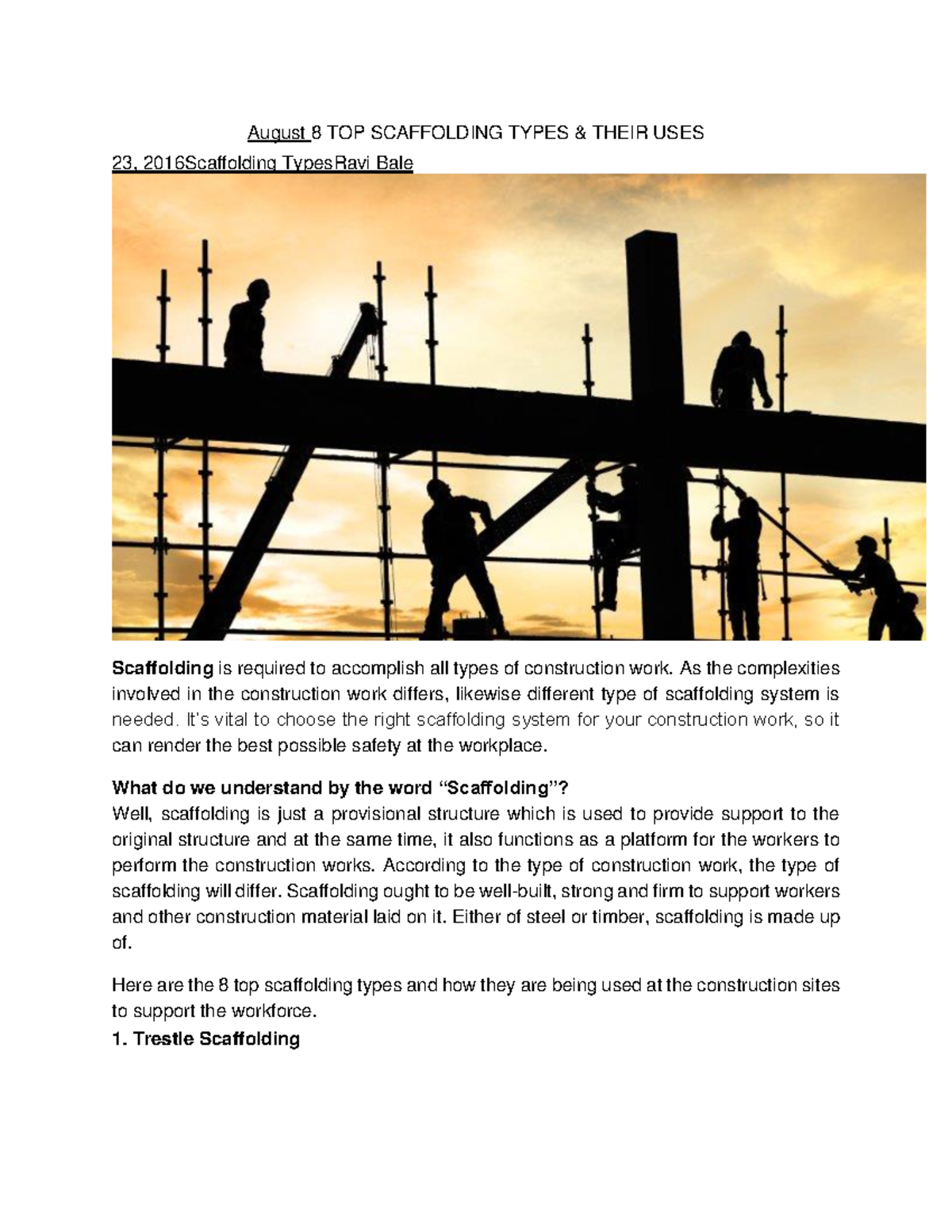 8 TOP Scaffolding Types - August 8 TOP SCAFFOLDING TYPES & THEIR USES ...