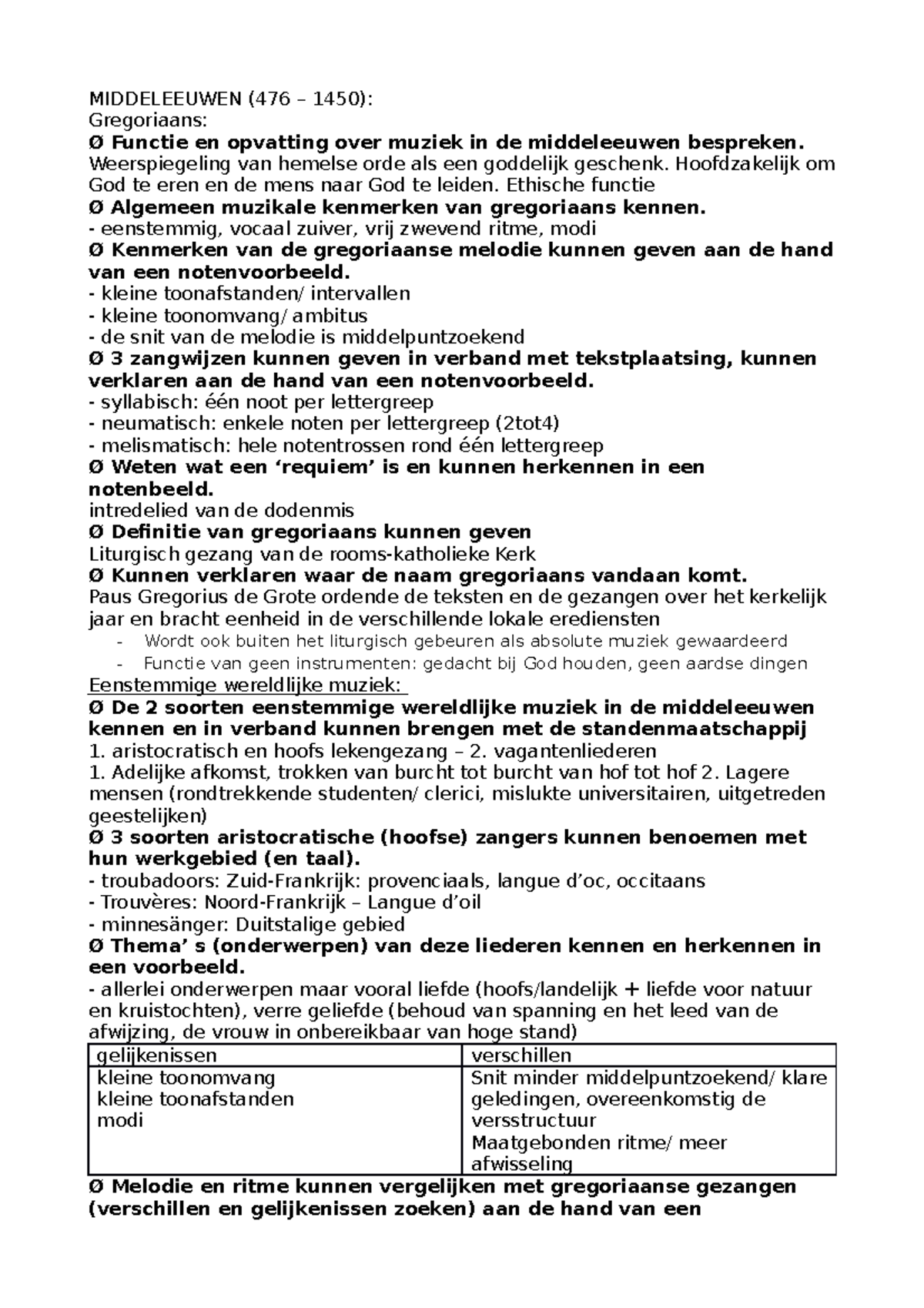 Esthetica trimester 1 - MIDDELEEUWEN (476 – 1450): Gregoriaans: Ø ...