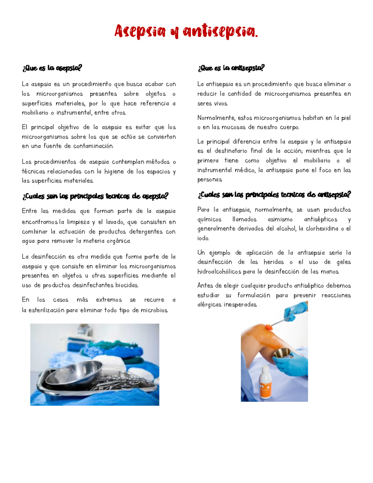 Asepsia y antisepsia - Ciencias en la salud - ¿Qué es la asepsia? La ...