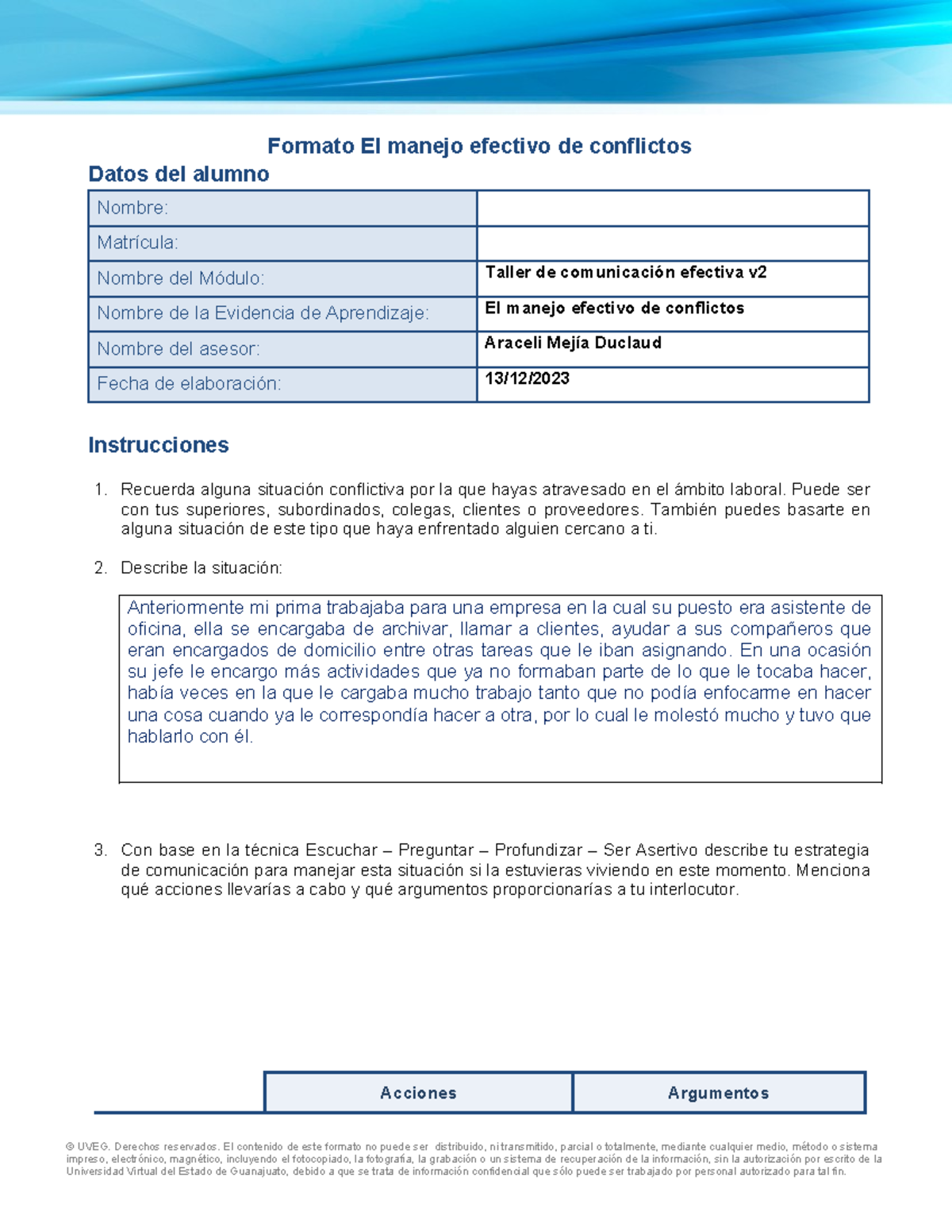 El manejo efectivo de conflictos - Recuerda alguna situación ...