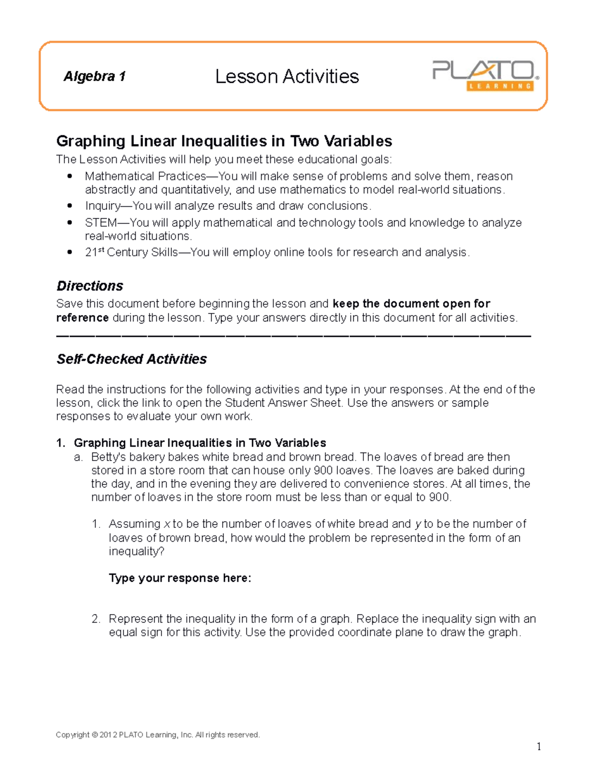 Graphing Linear Inequalities in Two Variables-LA - Inquiry—You will ...